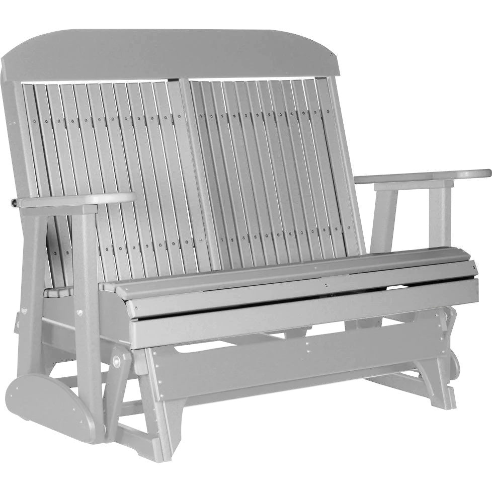 LuxCraft Gray 4 ft. Recycled Plastic Highback Outdoor Glider Bench With ...